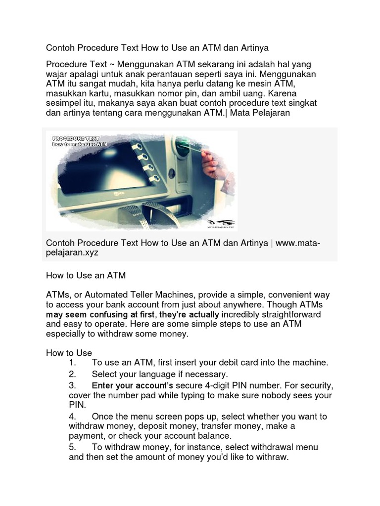 Contoh Procedure Text How To Use An ATM Dan Artinya | PDF