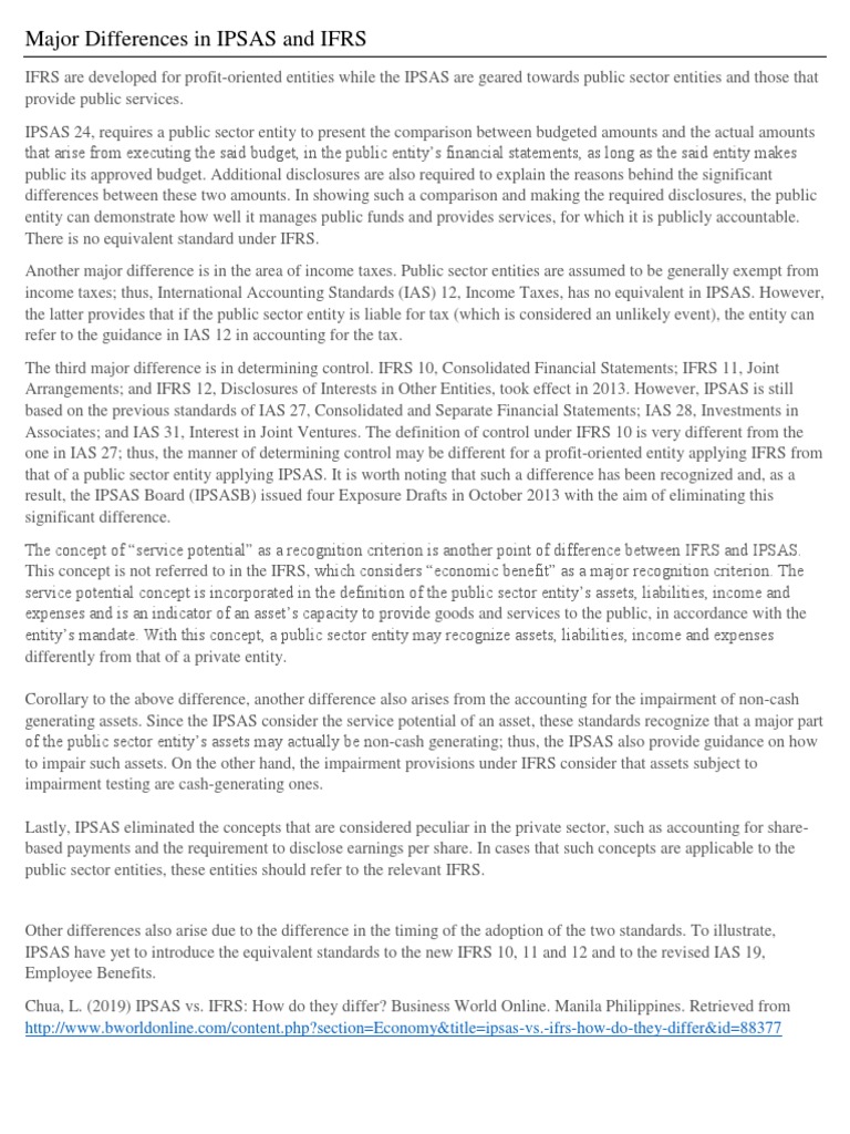 Major Differences in IPSAS and IFRS | PDF | International Financial ...