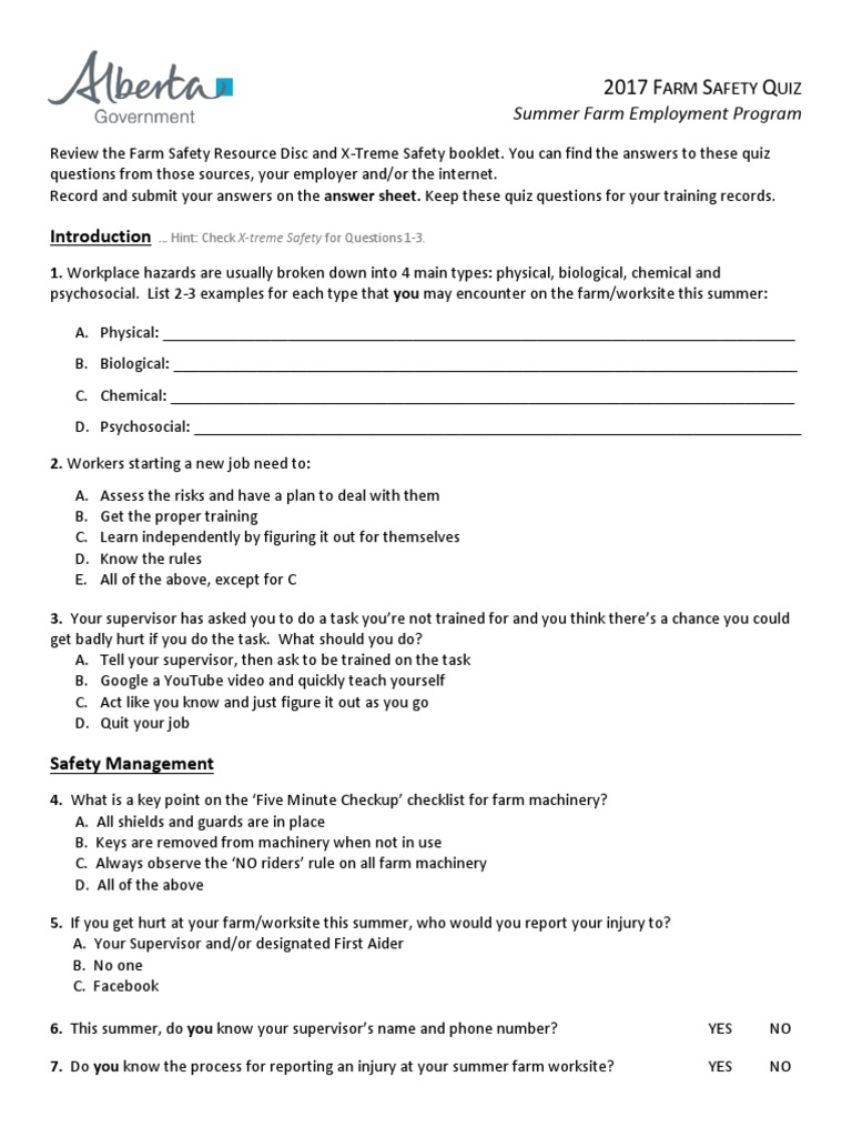 Summer Farm Employment Program: ARM Afety UIZ | PDF | Sunscreen ...