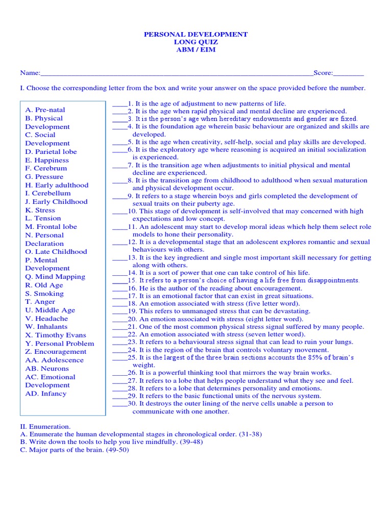LONG QUIZ ALL.docx | Brain | Childhood