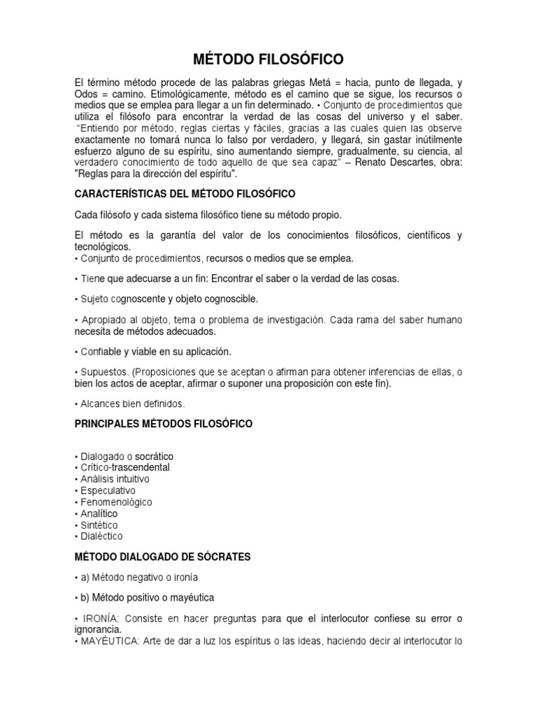 Métodos Filosóficos y sus Características | PDF | Dialéctico | Conocimiento