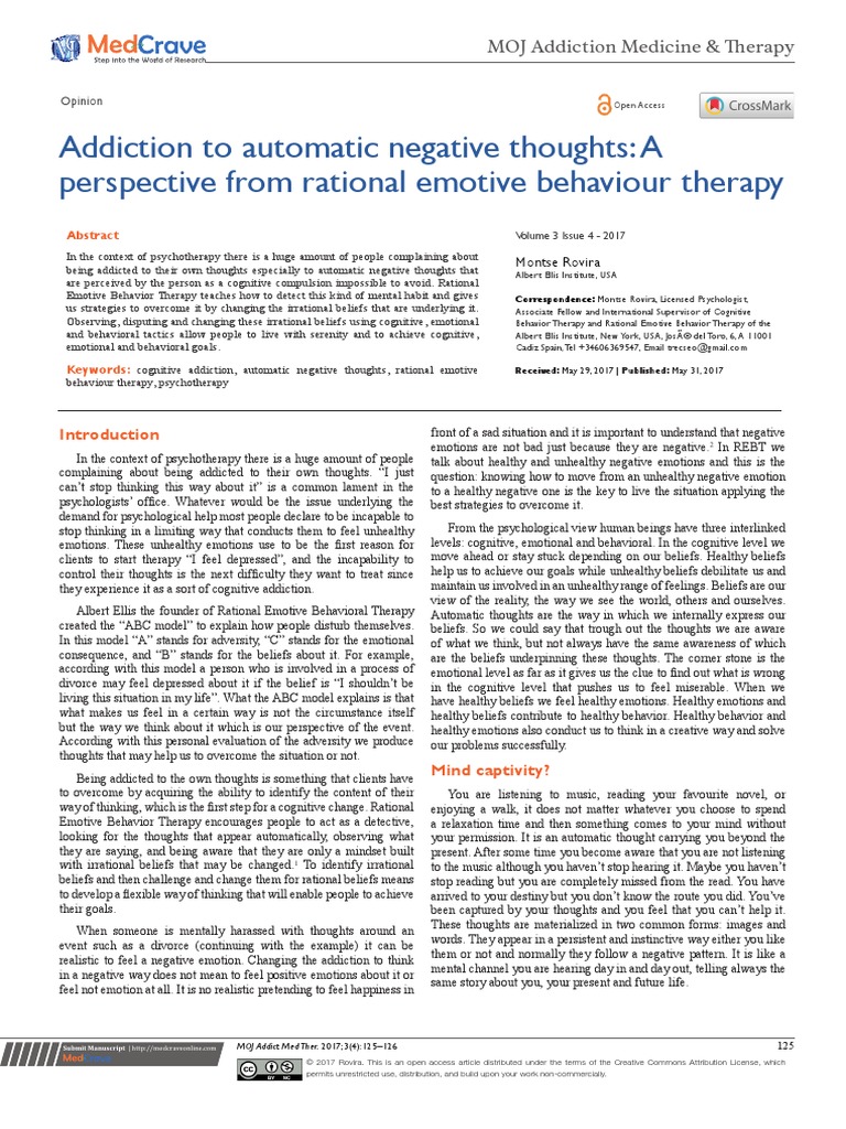 Addiction To Negative Thoughts | PDF | Rational Emotive Behavior ...