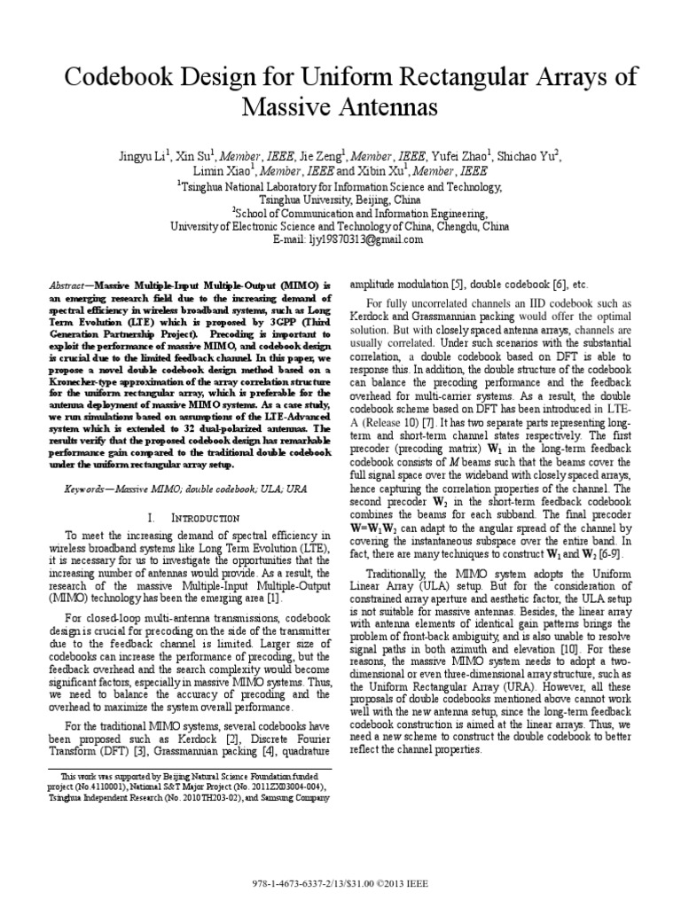 Codebook Design For Uniform Rectangular Arrays of Massive Antennas ...