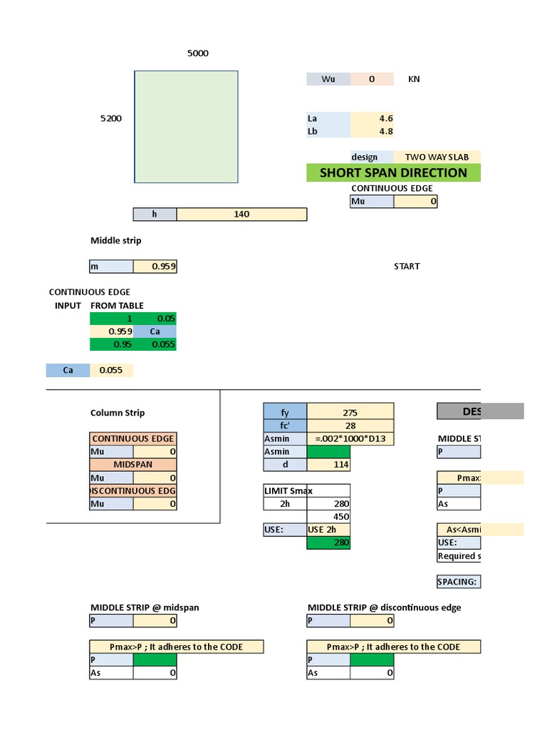 Two-way slab design calculations for short and long span directions ...