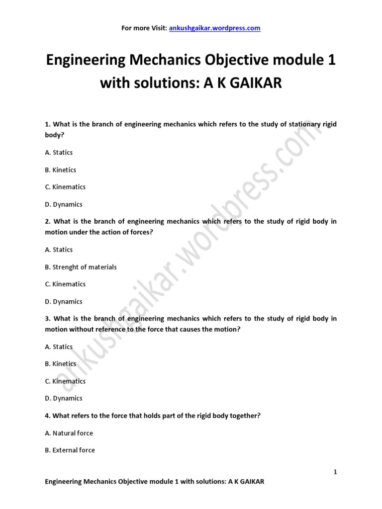 Question Set 1 PDF | PDF | Force | Torque