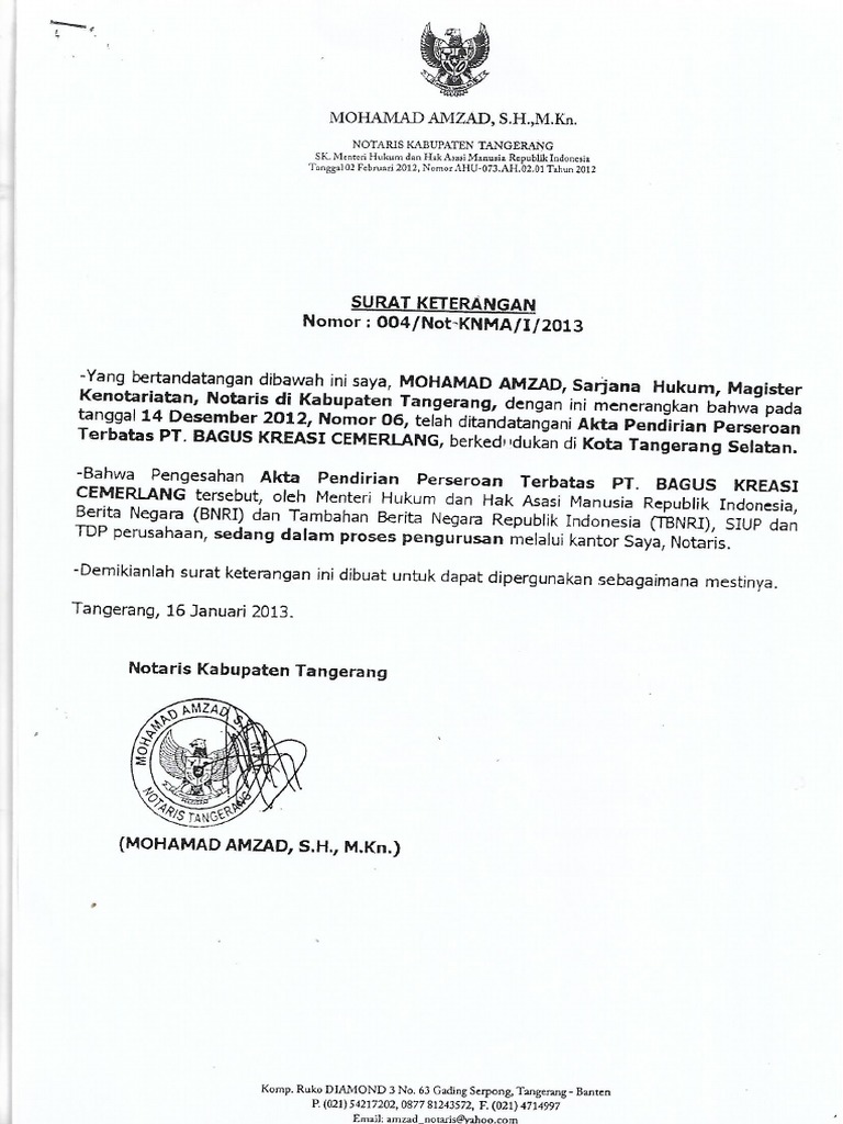 Surat Keterangan Notaris PDF | PDF