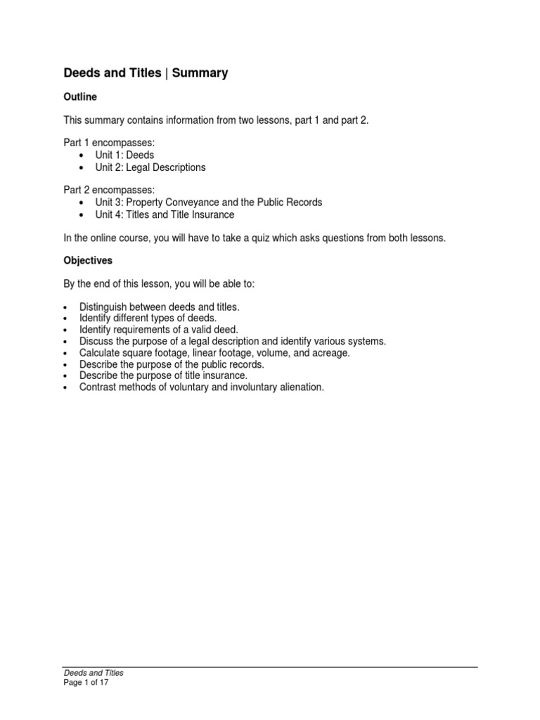 Understanding Deeds and Titles: A Comprehensive Summary of Key Concepts Regarding Property ...