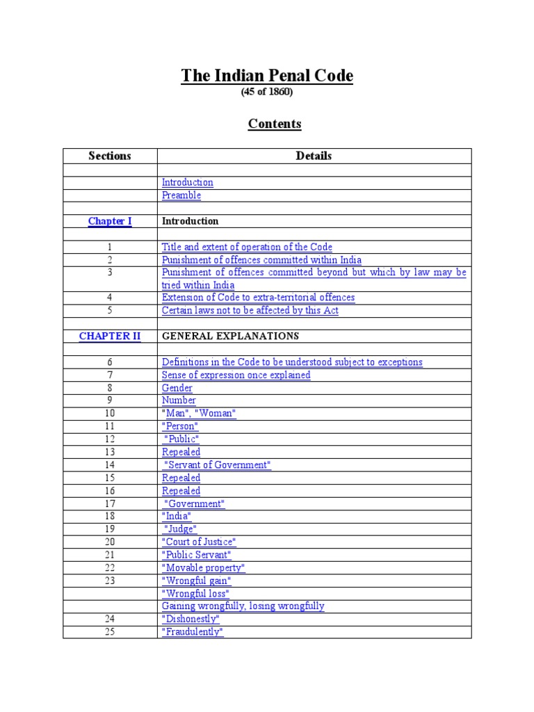 The Indian Penal Code: Sections Details | PDF