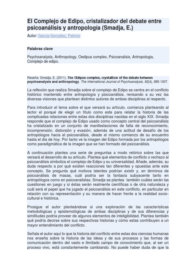 El Complejo de Edipo | PDF | Psicoanálisis | Complejo de Edipo