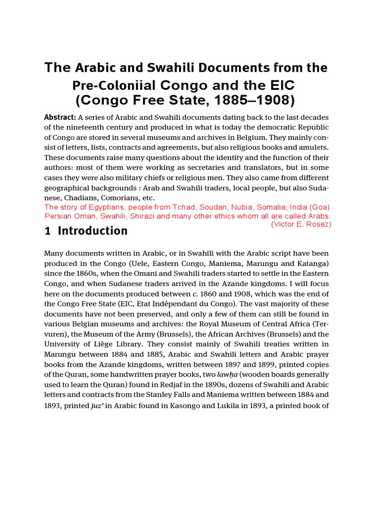 The Arabic and Swahili Documents From The Pre-Colonial Congo | PDF