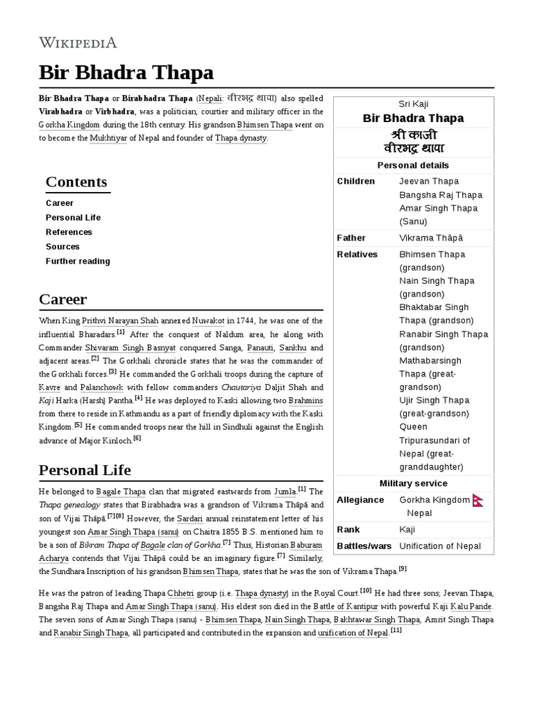 Bir Bhadra Thapa | PDF | Nepal