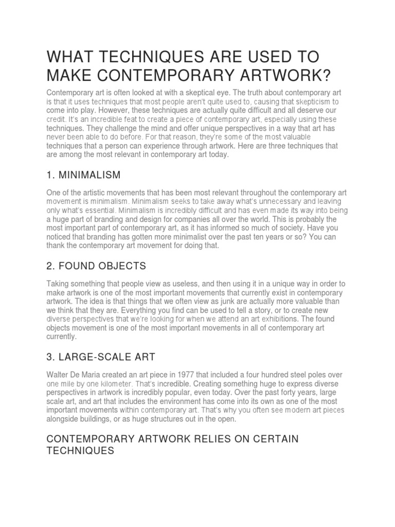 Key Techniques in Contemporary Art | PDF | Contemporary Art | Minimalism