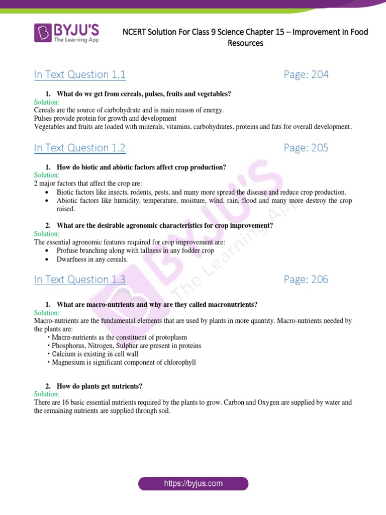 NCERT Solution For Cbse Class 9 Science Chapter 15 IMPROVEMENT IN FOOD ...