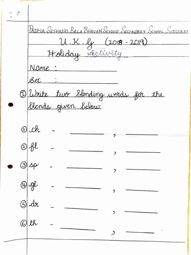 Ukg Holiday Assignment | PDF