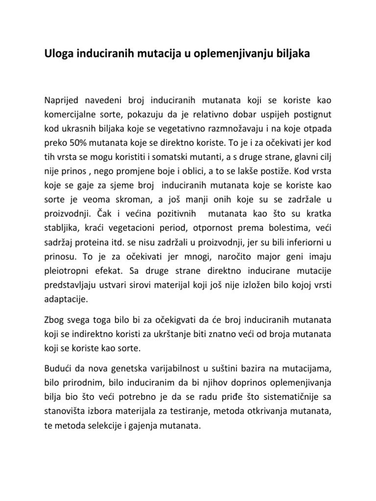 Uloga Induciranih Mutacija U Oplemenjivanju Biljaka | PDF