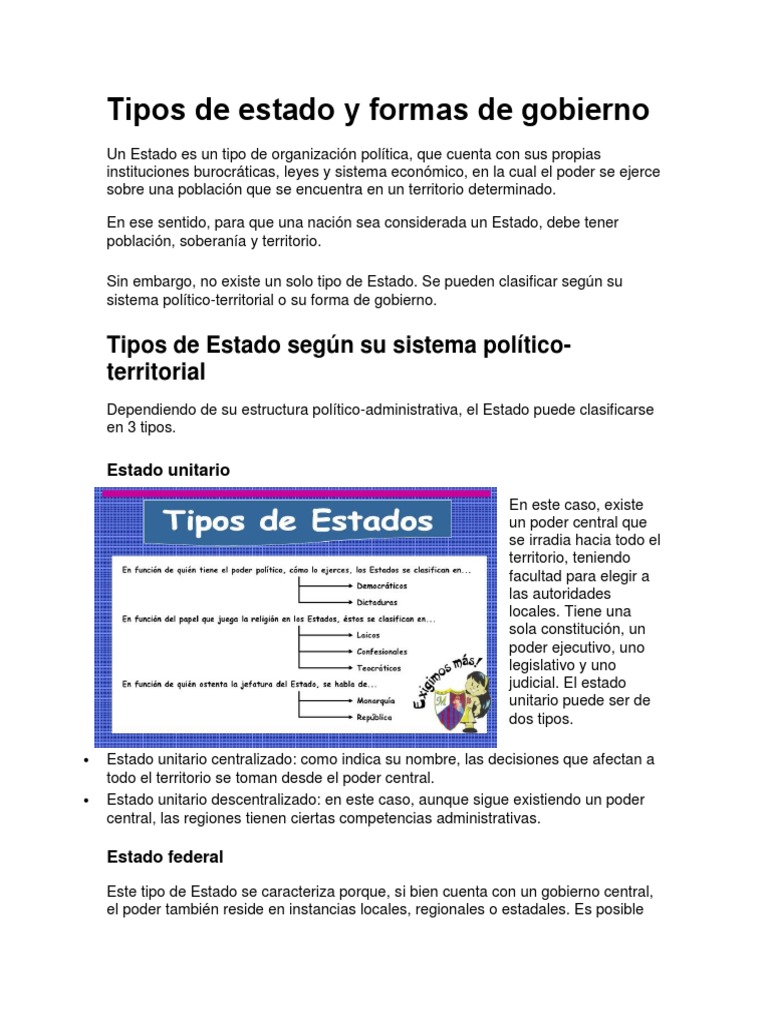 Tipos de Estado y Formas de Gobierno | PDF | Monarquía | Estado (política)
