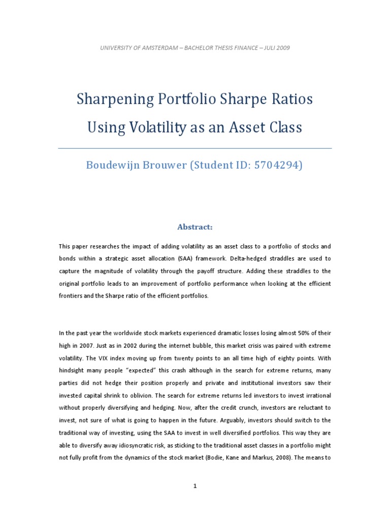 Brouwer - Sharpening Portfolio Sharpe Ratios Using Volatility As An Asset Class | PDF | Put ...