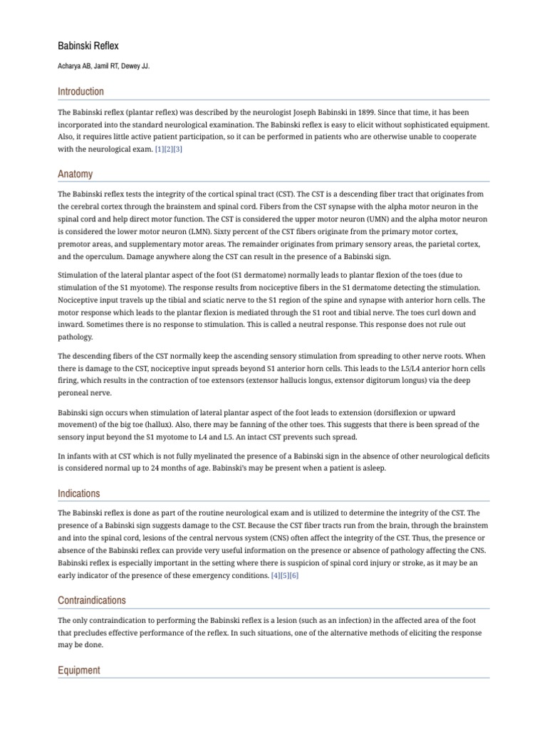 Babinski Reflex - StatPearls - NCBI Bookshelf | PDF | Nervous System ...