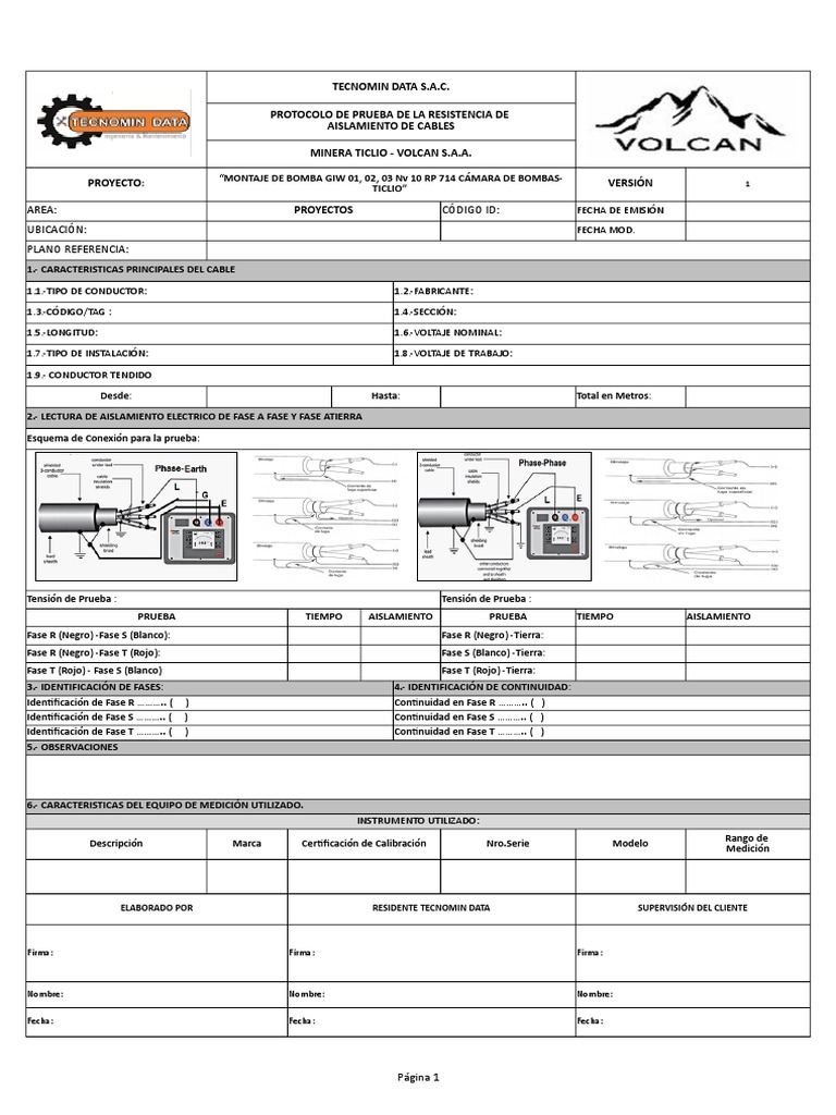 Protocolo de Pruebas Resistencia de Aislamiento Cable Nyy NV 10 | PDF | Electricidad ...