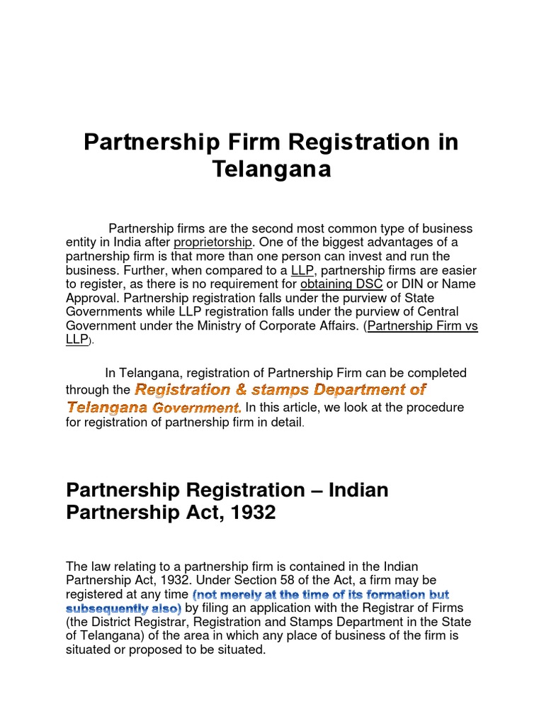 Partnership Firm Registration in Telangana | PDF | Partnership | Trademark