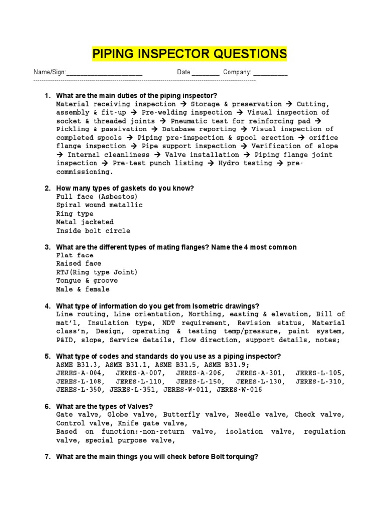 Piping Inspector Questions 1 | Download Free PDF | Pipe (Fluid ...
