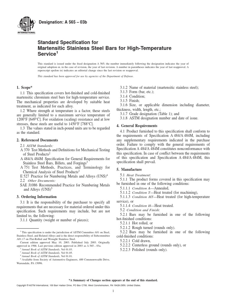 Astm A565-1 | PDF | Heat Treating | Steel