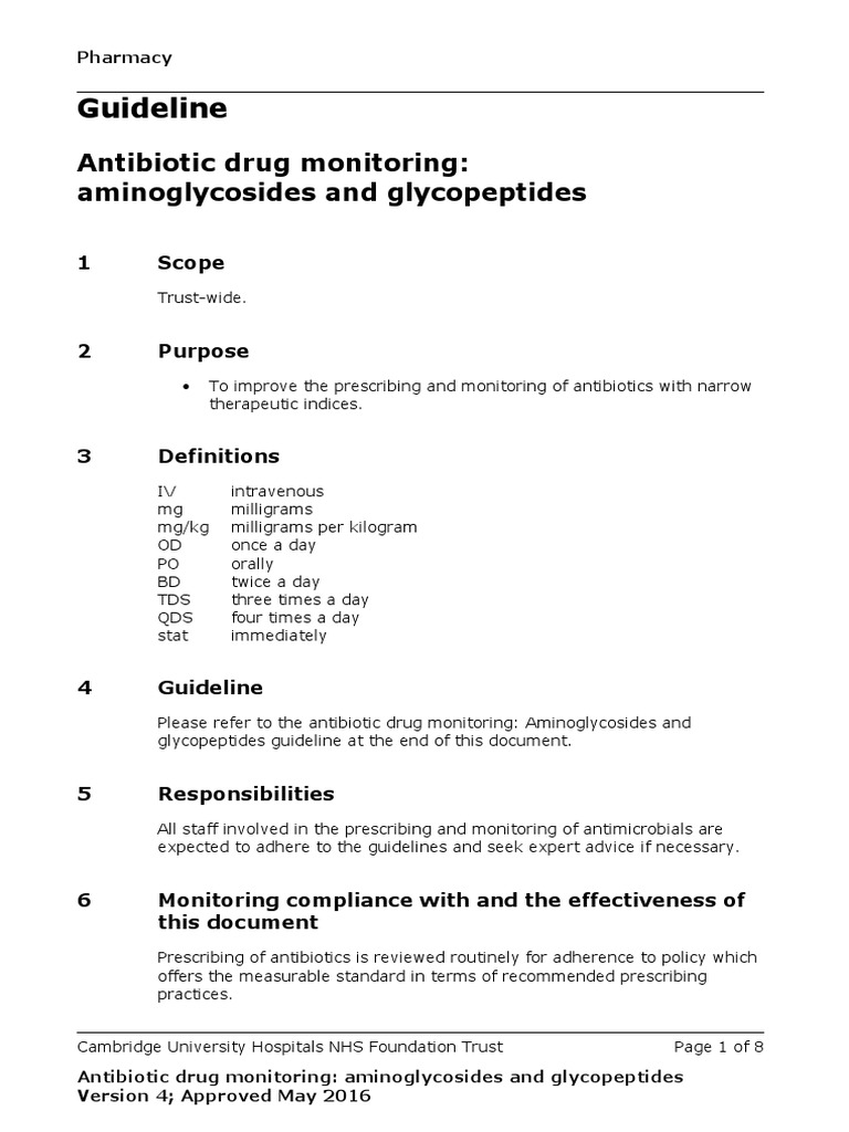 Guideline: Antibiotic Drug Monitoring: Aminoglycosides and ...