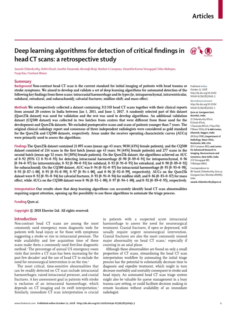 Deep Learning Algorithms For Detection of Critical Findings in Head CT ...