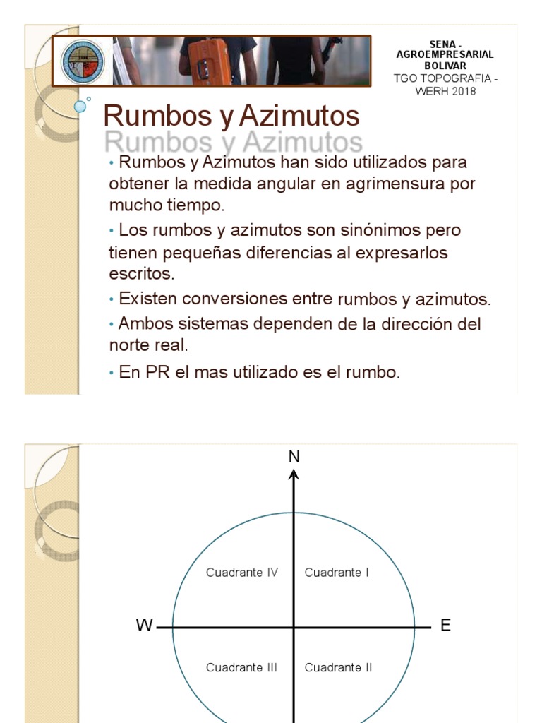 Rumbos y Azimutos en Topografía | PDF | Azimut | Geodesia