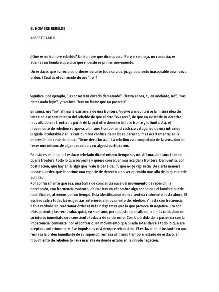 El Hombre Rebelde | PDF | Albert Camus | Esclavitud