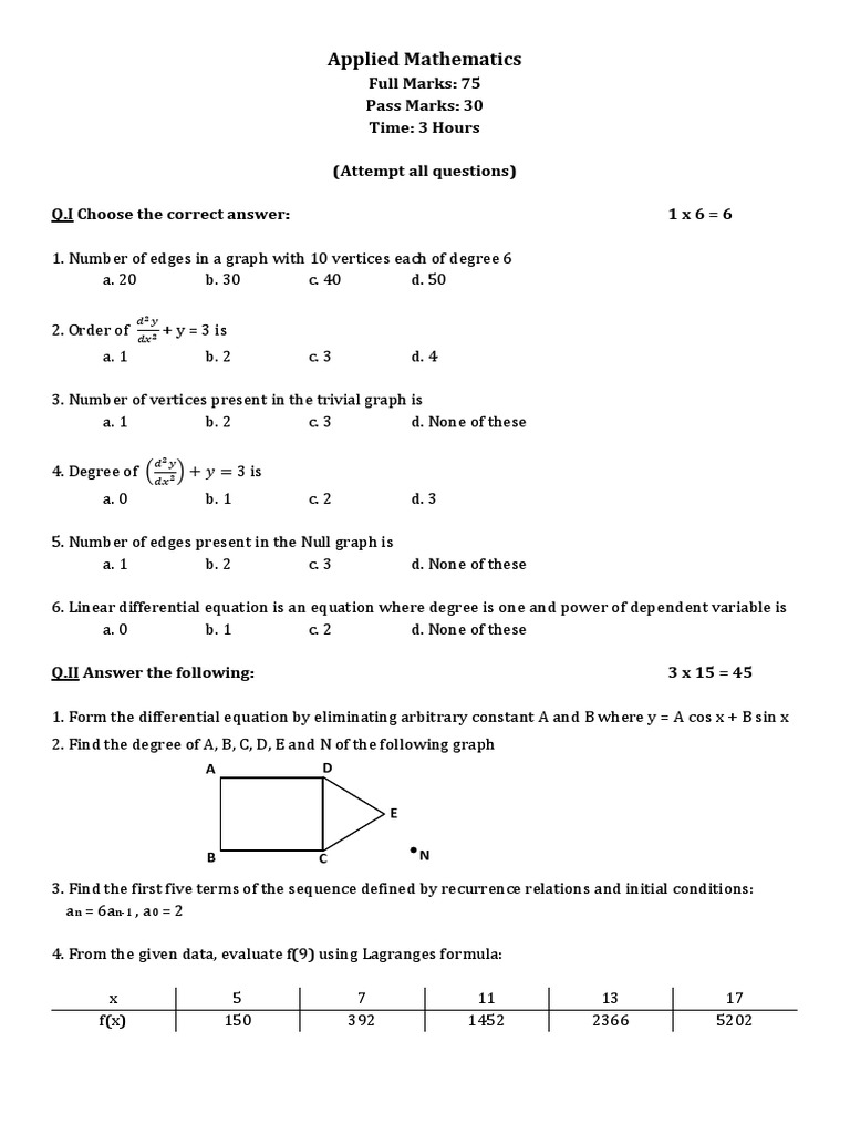 Applied Mathematics Question | PDF | Mathematical Relations ...