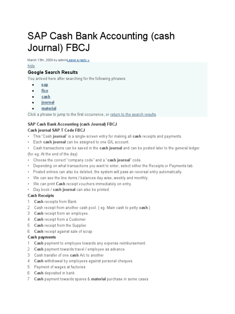 SAP Cash Bank Accounting (Cash Journal) FBCJ: Google Search Results ...