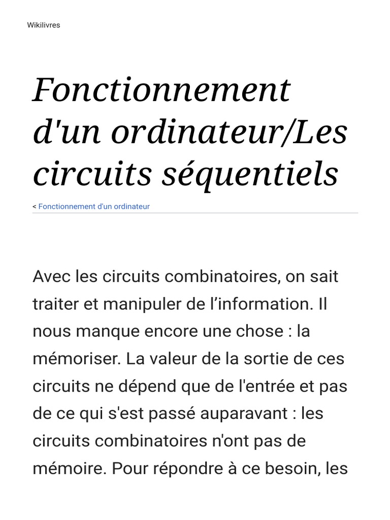 Fonctionnement D'un Ordinateur - Les Circuits Séquentiels | PDF | Mémoire (informatique ...