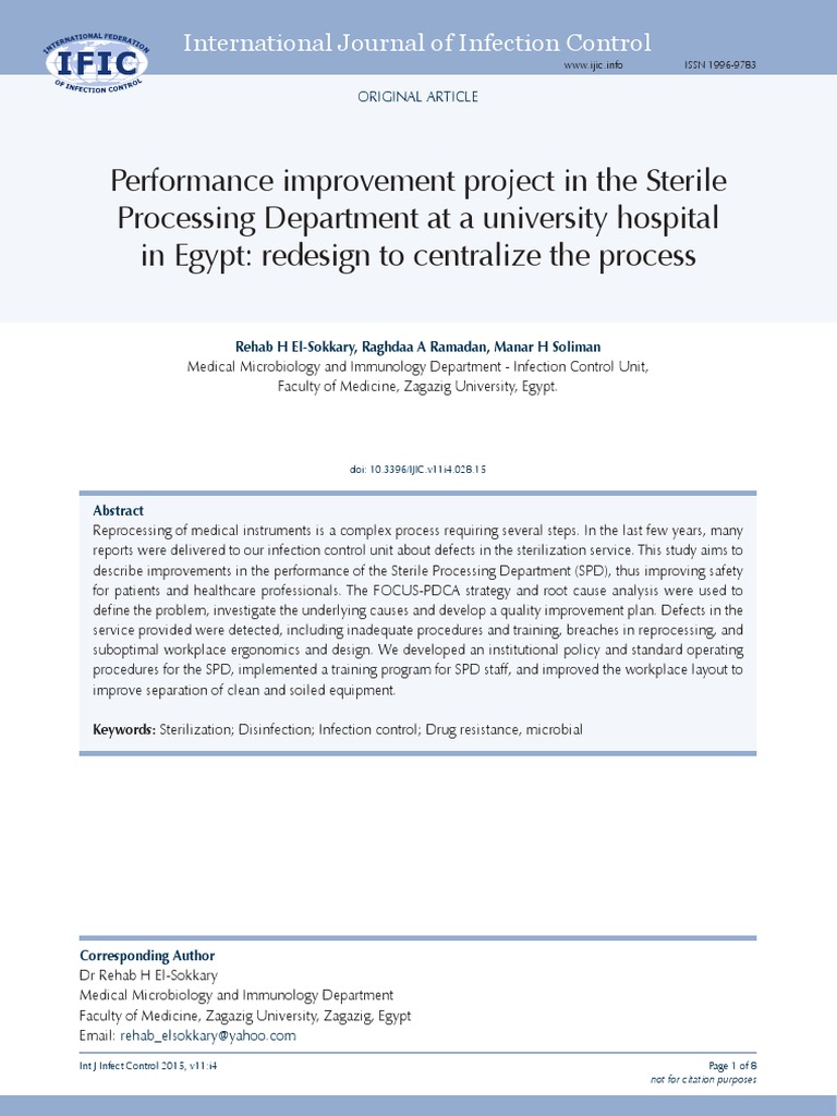 Performance Improvement Project in The Sterile Processing Department at ...