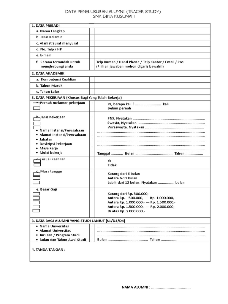 Form Tracer Study SMK Bina Kusumah | PDF