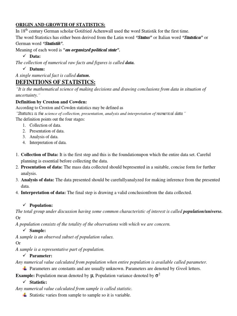 Definition of Statistics | PDF | Mean | Statistics