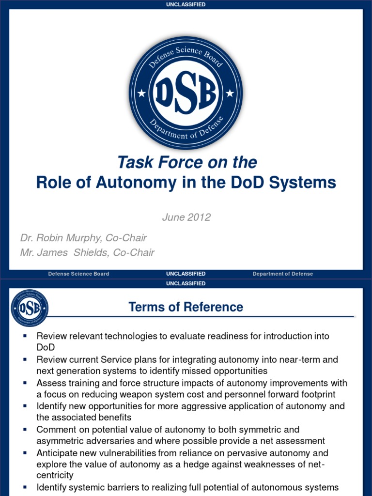 Task Force On The: Role of Autonomy in The Dod Systems | PDF | Autonomy ...