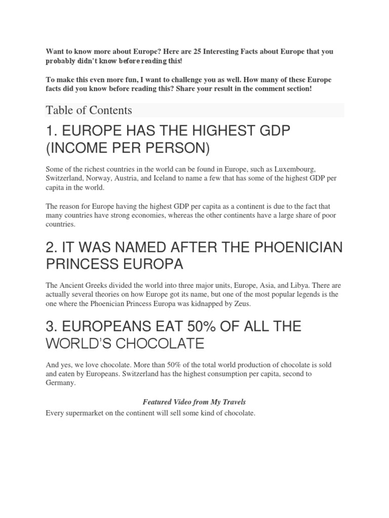 25 Fascinating Facts About Europe | PDF | Blond | Europe Travel