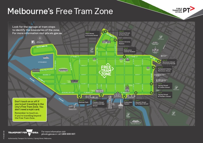 PTV Free Tram Zone Map | PDF | Melbourne | Tram Transport