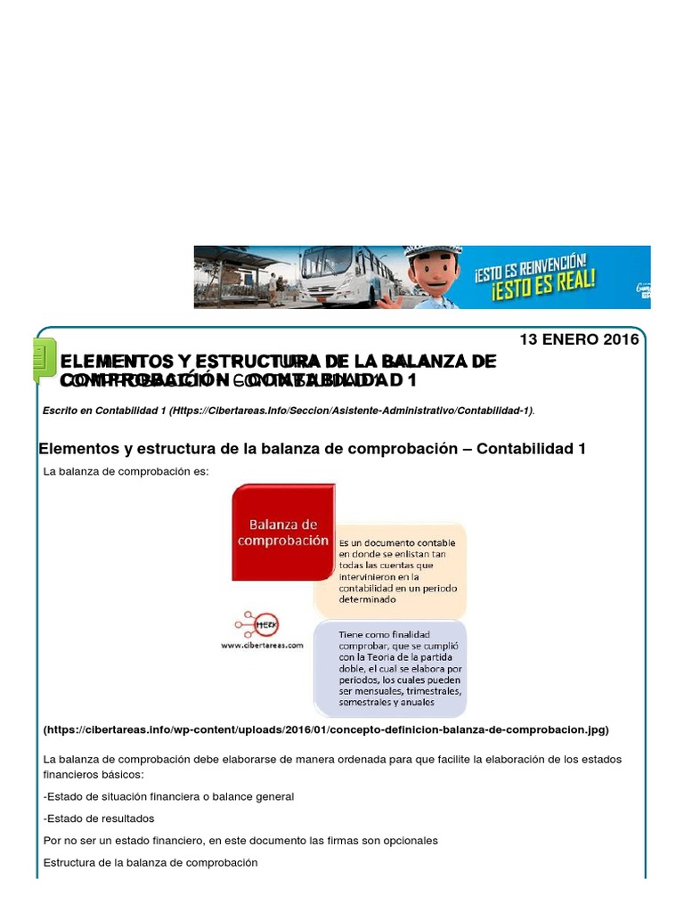 Elementos y Estructura de La Balanza de Comprobación - Contabilidad 1 - CiberTareas | PDF ...