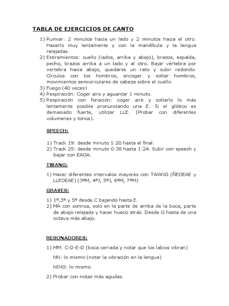 Tabla Ejercicios de Canto | PDF | Acorde (Música) | Musicología