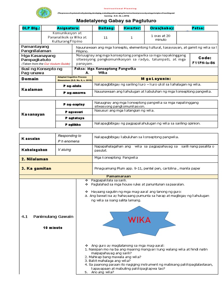 Banghay Aralin Sa Pagtuturo NG Filipino | PDF