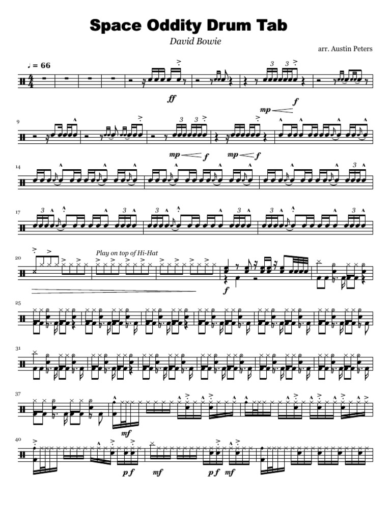 Space Oddity Drum Tab WIP | PDF | David Bowie | Songs Written