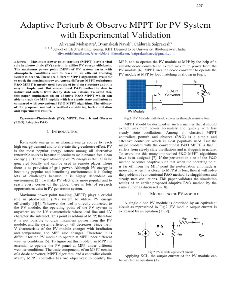 Adaptive Perturb & Observe MPPT For PV System With Experimental Validation | PDF | Photovoltaic ...
