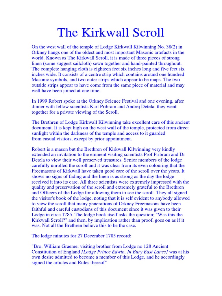 The Kirkwall Scroll | Masonic Lodge | Freemasonry