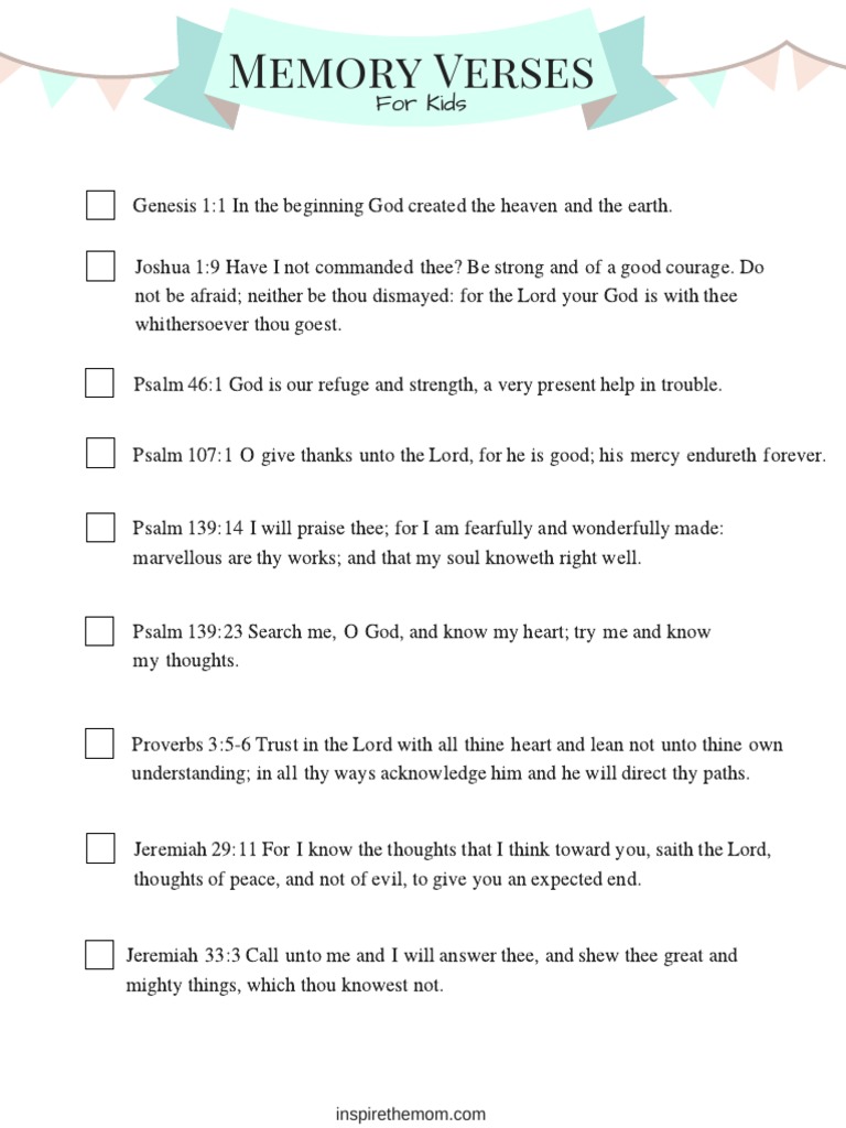 KJV Memory Verses for Kids | PDF | Fruit Of The Holy Spirit | Religious ...