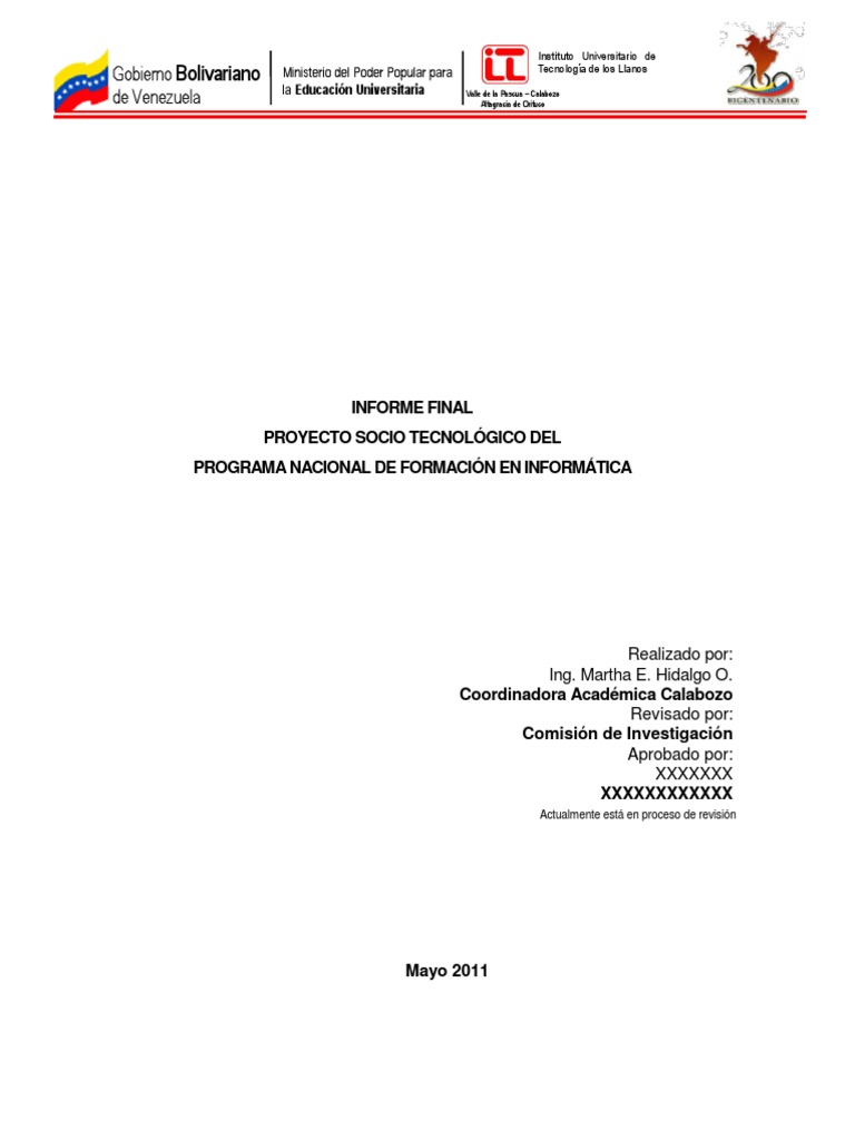 Instructivo para Elaborar El Proyecto de Informatica | PDF | Análisis FODA | Informática y ...