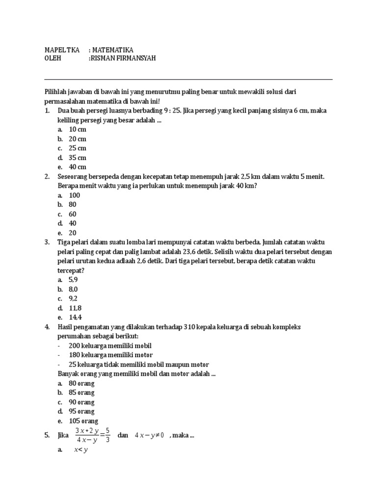 Soal Tka Matematika | PDF