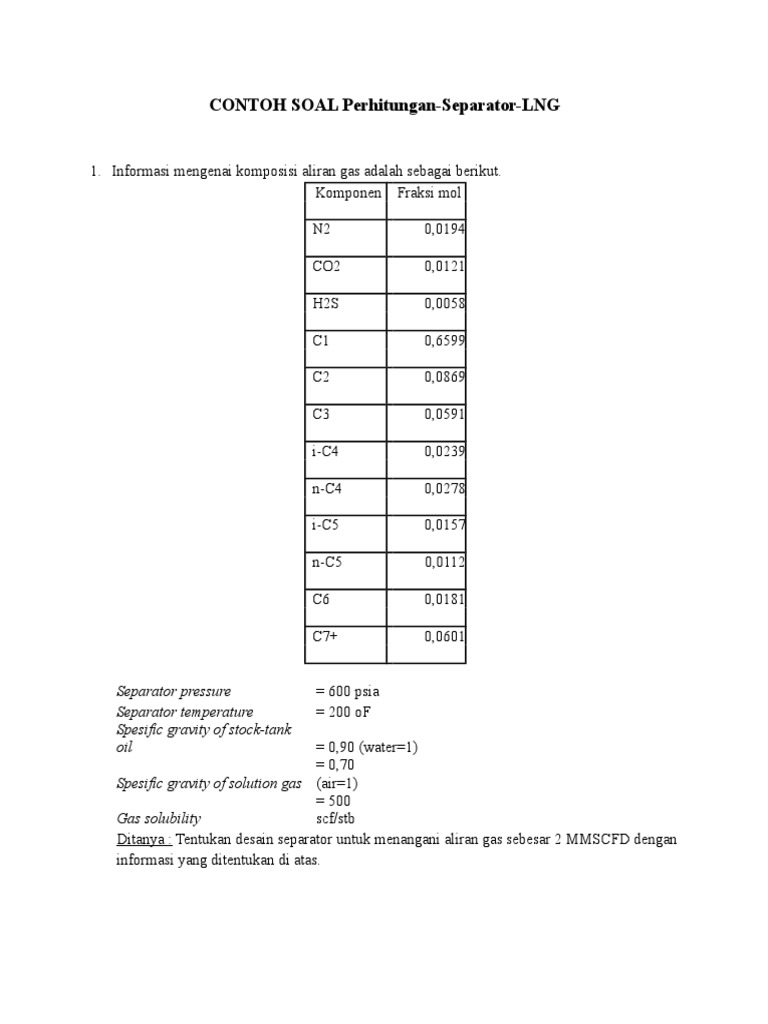 Contoh Soal Perhitungan Separator LNG | PDF