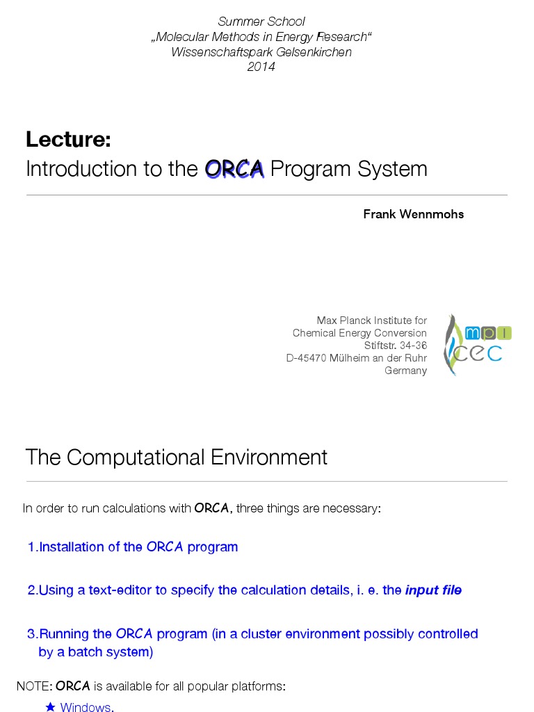 Lecture Orca | PDF | Density Functional Theory | Biomolecular Structure